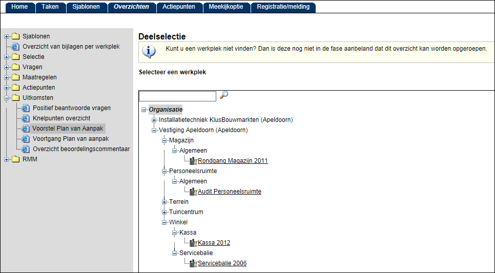 Gebruiker > Overzichten